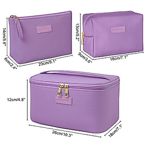 MAANGE Travel Makeup Bag - Large Makeup Bag with 2pcs Small Makeup Bag Portable Leather Cosmetic Bag Toiletry Bag Make Up Bags for Women and Girls (Purple)