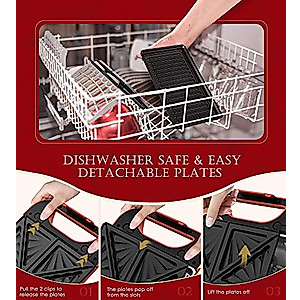 Omaiga Sandwich Maker 3 in 1, Waffle Maker, 750W Electric Panini Press Grill with Non-stick Removable Plates, Sandwich Press with LED Indicator Lights, Anti-Skid Feet, Portable Handle