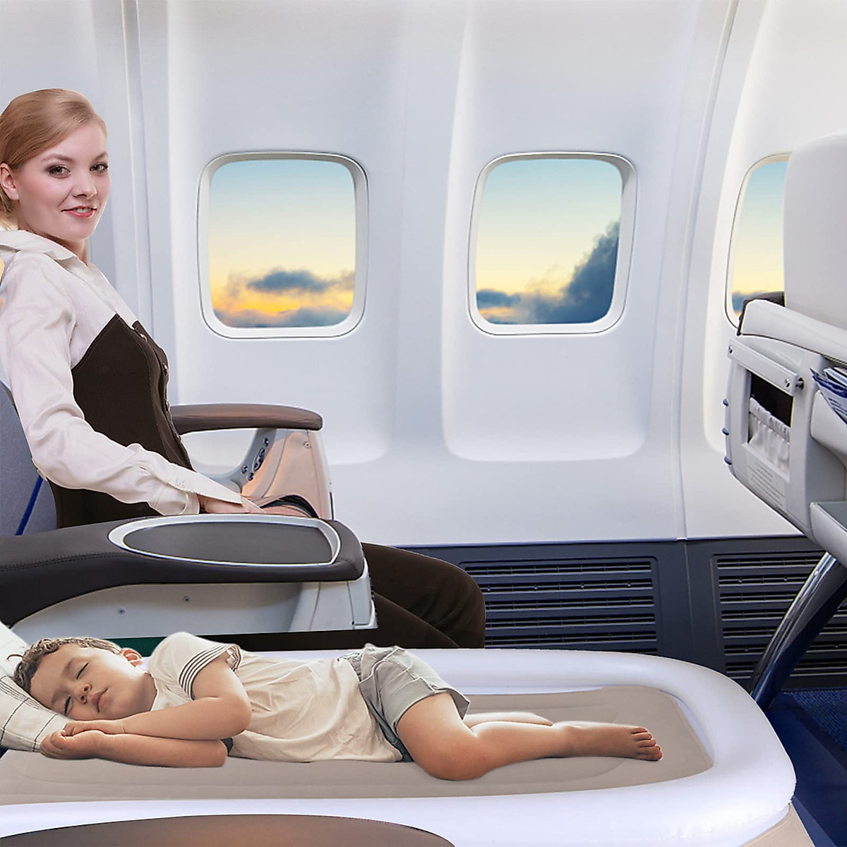 FIXMSV Toddler Airplane Bed Inflatable Bed for Airplane, Kids Bed Airplane, Car Baby Bed, Inflatable Toddler Plane Bed, Airplane Seat Extender for Kids with Folding Puzzles