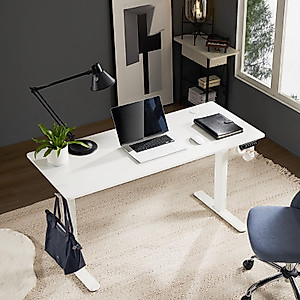 Sweetcrispy Electric Standing Desk - 48 x 24 inch Adjustable Height Sit to Stand Up Desk with Splice Board, Rising Home Office Computer Table with 2 Hook and Wire Hole for Work