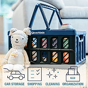 CleverMade Eco 24L Collapsible Reusable Plastic Grocery Shopping Baskets; Small Foldable Storage Crates with Handles, 3 Pack, Stone