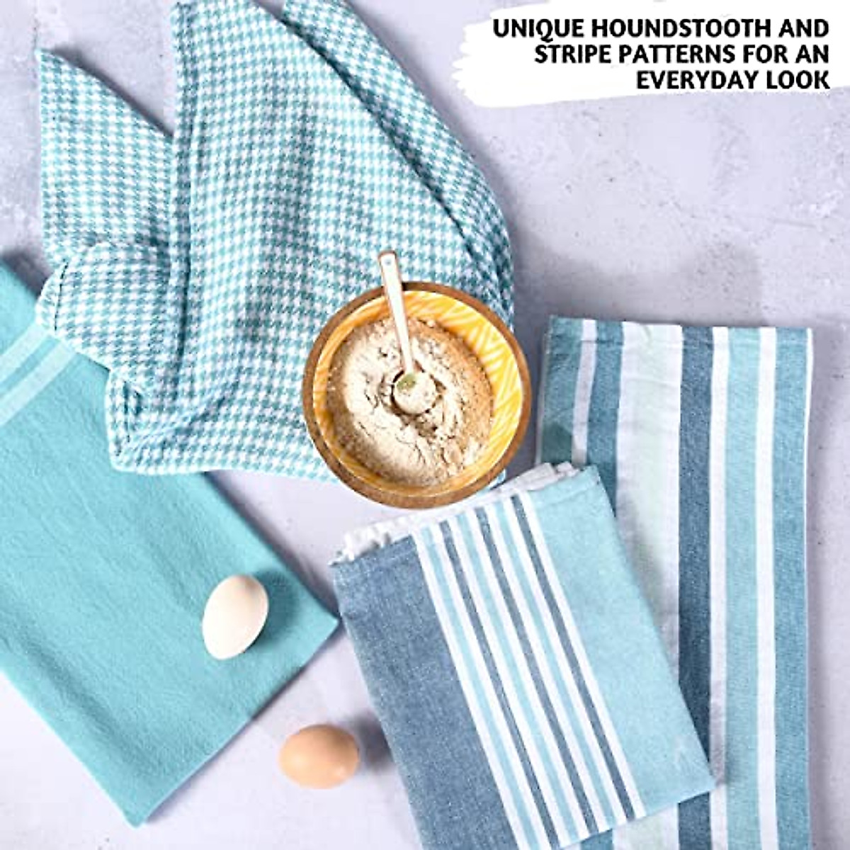 Folkulture 100% Cotton Kitchen Towels with Hanging loop, Dish Towels for Kitchen Décor, Kitchen Hand Towels or Absorbent Kitchen Towels, Farmhouse Kitchen Towels, 20 x 28 inches, Set of 4, (Aqua Blue)