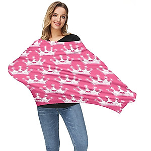 Baby Car Seat Covers Pink Girly Princess Royalty Crown Nursing Cover Breastfeeding Scarf Stroller Cover for Babies Multiuse Infant Carseat Canopy for Boys Girls, Shower Gifts