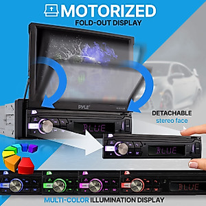 PyleUsa Car Stereo Video Receiver - Multimedia Player, BT Wireless Streaming, Hands-Free Talking, Motorized Fold-Out 7’’ Touchscreen Display, MP4/MP3/USB/SD/AM/FM Radio, Single DIN - PLTS73UB
