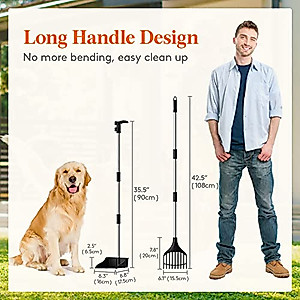 Lifewit Plastic Dog Pooper Scooper for Medium/Small Dogs, Adjustable Stainless Metal Pole Long Handle Poop Scoop Set with Rake and Tray for Lawns, Yard, Grass