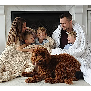 White Oak Village Chunky Knit Blanket Large Tight Knit Chunky Knit Blanket 50x70; Boho Throw; Tight Braid Cable Knit Throw for Sofa or Bed; Chenille Weighted Blanket 4.5lbs Soft Yellow