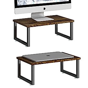 Simple Trending 2-Pack Wooded Monitor Stand Riser, Desk Organizer Stand with Anti-Slip Suction Cup for Laptop, Computer, iMac, Pc, Antique Brown