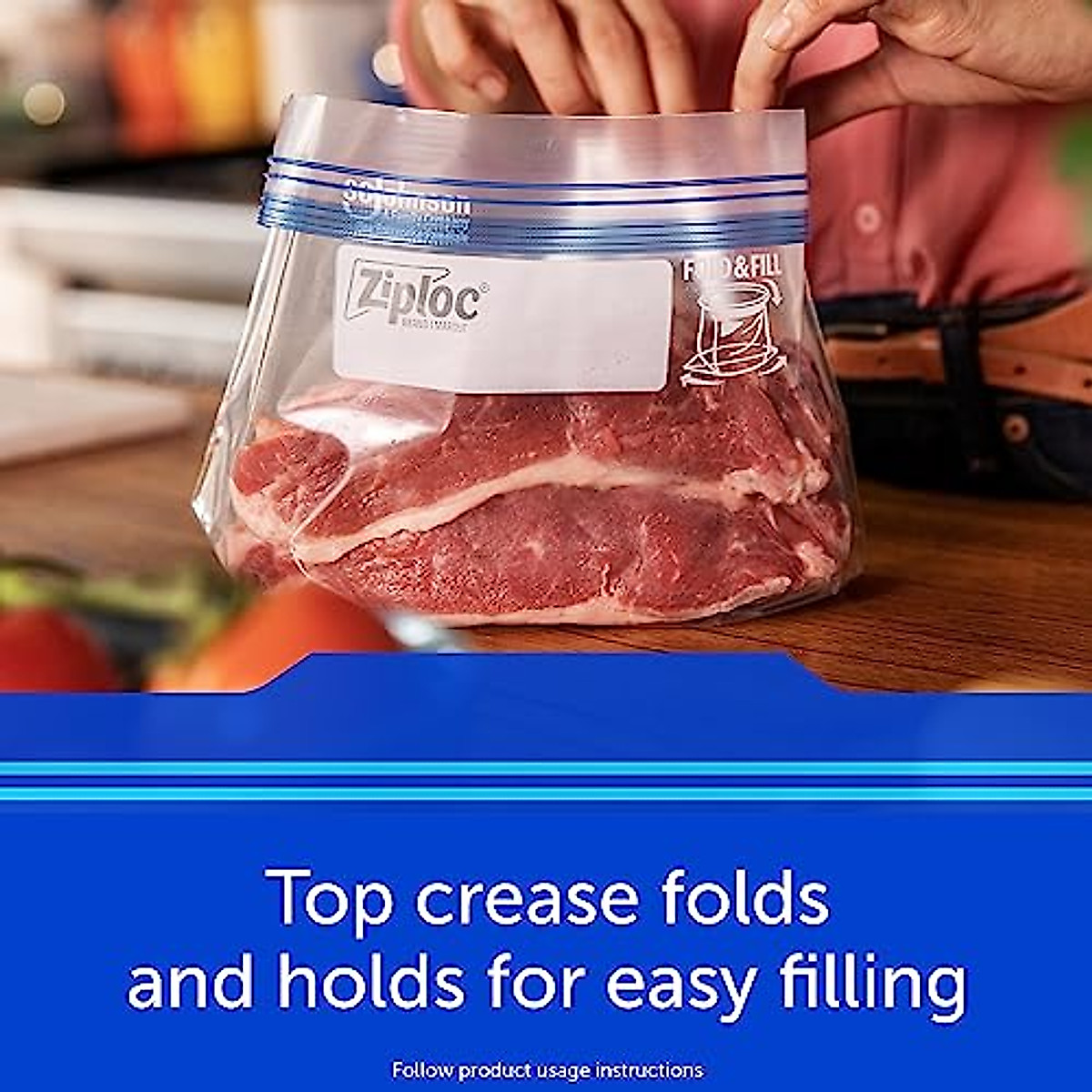 Ziploc Gallon Food Storage Freezer Bags, Stay Open Design with Stand-Up Bottom, Easy to Fill, 60 Count