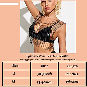 Wriidy Mesh Tank Top White Crystal Diamond Out See Through Crop Tops Black Sparkly Rhinestone Body Chain Accessories Jewelry for Women and Girls