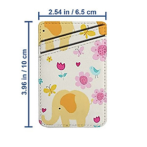 Diascia Pack of 2 - Cellphone Stick on Leather Cardholder ( Colorful Elephants Flowers Butterflies Birds Pattern Pattern ) ID Credit Card Pouch Wallet Pocket Sleeve