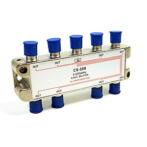 Philmore 2GHZ High "Q" 8-Way Low Loss Coaxial Satellite TV Signal Splitter With Weather Caps, Commercial Grade; CS208