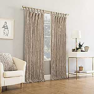 No. 918 Odelia Distressed Velvet Semi-Sheer Tab Top Curtain Panel, 50" x 95", Stone
