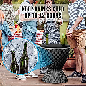 SereneLife Outdoor Cool Bar Table, 7.5 Gallon Beer and Wine Cooler, Patio Furniture & Hot Tub Side Table, Beverage Cooler, All-Weather Resistant Ice Cool Bar, Rattan Style Patio, Cocktail Bar (Black)
