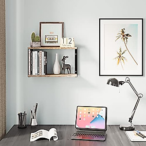 Wallniture Roca 17"x6" Bookshelf for Living Room Decor, Bathroom Organizer Shelf for Bathroom Accessories, 2 Tier Floating Shelves for Bedroom, Office, Burnt Finish