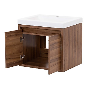 Spring Mill Cabinets Kelby Modern Floating Bathroom Vanity with 2-Door Cabinet Sink Top, 24.5" W x 18.75" D x 22.25" H, Brown and White