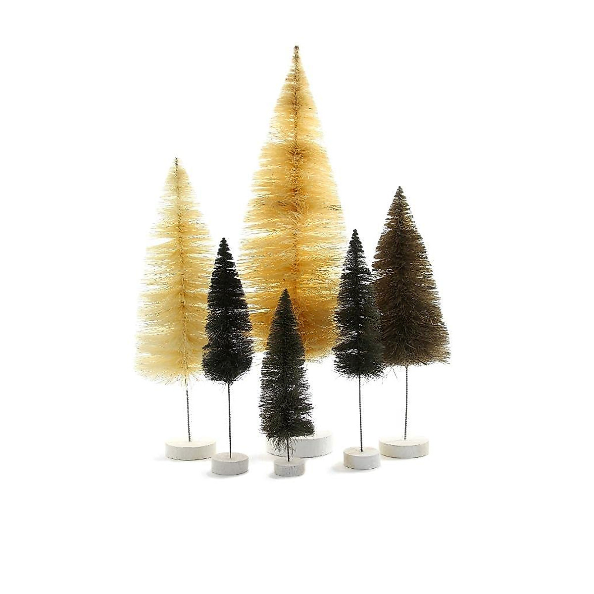 Ombre Hue Christmas Village Bottle Brush Trees Set of 6 Natural Colors