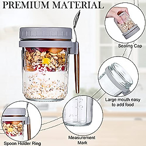 8 Pcs 10 oz Overnight Oats Containers with Lids and Spoons Large Capacity Airtight Oatmeal Overnight Oat Jars with Measurement Marks Oatmeal Container for Milk Cereal Fruit (grey and White)