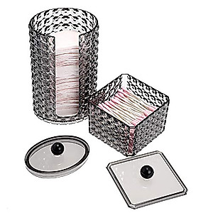 Hipiwe 2 Packs Q-Tips Cotton Round Holder - Acrylic Cotton Swab Canister Jar Cotton Balls Dispenser with Lid, Bathroom Vanity Countertop Storage Organizer for Makeup Sponges,Black