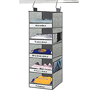 homyfort Hanging Closet Organizer, Weekly Clothes Storage Organizer for Kids, 5 Shelf with Side Pockets for Shoes,Nursery,Baby Clothing,Hat,Shirt,Dorm (Celadon)