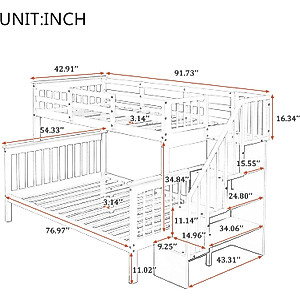 CITYLIGHT Bunk Beds Twin Over Full Size with Stairs, Wooden Bunk Beds with Storage Open Shelves, Stairway Bunk Bed Convertible to 2 Separated Beds,Kids Bunk Beds for Bedroom, Dorm,Espresso