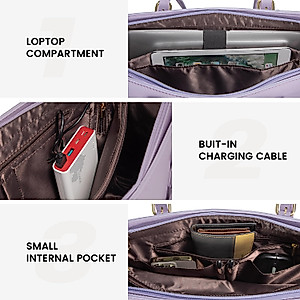 LOVEVOOK Laptop Bag for Women, Fashion Works Computer Tote Bag, 15.6-Inch Large Capacity Shoulder Bag Set with Clutch Purse, Professional Business Briefcase for Office Lady, 2PCs, Light Purple