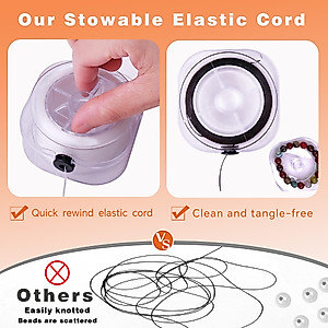 Elastic String for Bracelets, 2 Rolls of 0.8mm Flat Stretch Bracelet Cord, 220 Yards for Jewelry Beading, with Storage Case and Beading Tool.