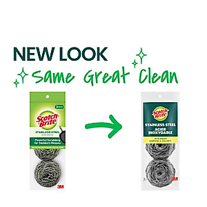 Scotch-Brite Stainless Steel Scrubbers, Ideal for Cast Iron Pans, Powerful Scrubbing for Stubborn Messes, 3 Scrubbers