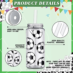 Domensi 24 Pack Cups 14.2 oz Plastic Tumbler with Lid and Straw Clear Reusable Cups with Lids and Straws Cups for Birthday Sports Themed Party Supplies(Soccer)