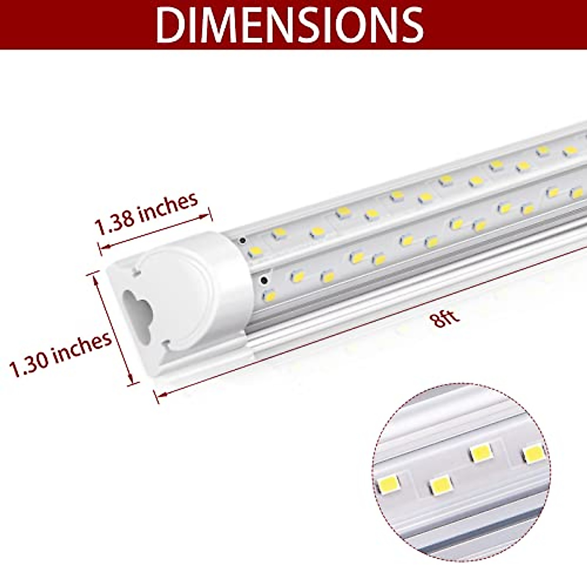 (10 Pack) 8FT LED Shop Light, 100W 13000LM 6000K, Super Bright White, T8 LED Tube Light, No RF & FM Interference Linkable Shop Light, 8 Foot LED Shop Lights for Garage, Shop, Hardwired Installation