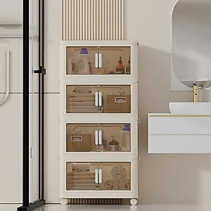 gerritfany Storage Bins with Lids, Collapsible Storage Bins with Wheels, 144QT Plastic Storage Bin, Storage for Closet, Home and Office, Storage Cabinet, 19.3"x11.4"x 40.6", 4-Tier