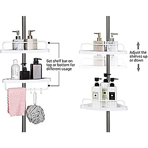 Elenens 4-Layer Retractable Bathroom Corner Tension Shower Caddy with Stainless Steel Pole, Ivory White
