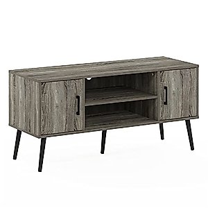 Furinno Claude Mid Century Style Wood Legs TV Stand for TV Size up to 50 inch with Two Cabinets, French Oak