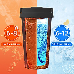 Reusable Coffee Mug with Lid and Handle, Red Flame Music Note Tumbler for Hot & Cold Drinks 16oz Stainless Steel Insulated Coffee Tumblers Double Wall Vacuum Thermal Cup