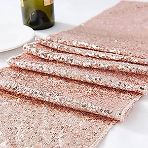 Rose Gold Table Runner (12X108 inch, 2-Pack ), FGSAEOR Sequin Sparkle Table Runners Fit for Rectangle Round Tables, Party Supplies Decorations for Wedding Birthday Celebration Baby Shower Christmas