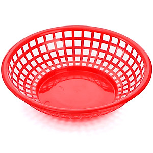 Suwimut 50 Pack Fast Food Baskets, 8 Inches Round Plastic Bread Fry Baskets, Serving Tray for Fast Food Restaurant, Deli Serving, Barbecues, Picnics, Parties, Hot Dogs, Chicken, Burgers
