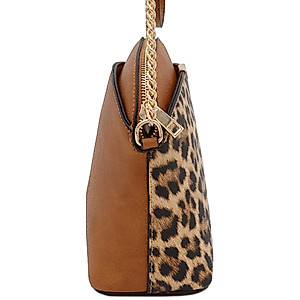 FashionPuzzle Leopard Print Small Dome Crossbody with Chain Strap (Classic Tan/Tan)