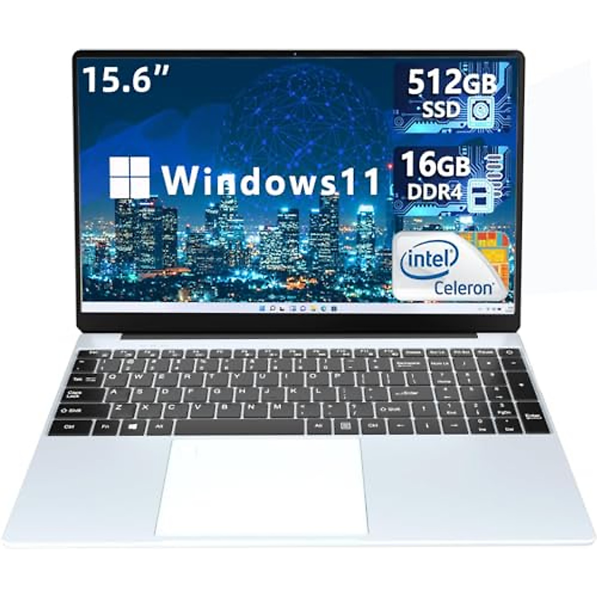 KUU Laptop Computer, 16 GB RAM 512GB SSD Gaming Laptop, Intel Celeron N5095, 15.6 Inch Laptop, Windows 11 Pro, 2.4G+5G WiFi, Webcam and Backlit Keyboard, Fingerprint Unlock