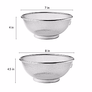 2 Pack Stainless Steel Mesh Colander Kitchen Fine Mesh Strainer Bowl Straining Screen Basket Drainer Rice Washing Bowl Colander Sieve Sifters for Rice, Pasta, Noodles, Vegetables, Fruits