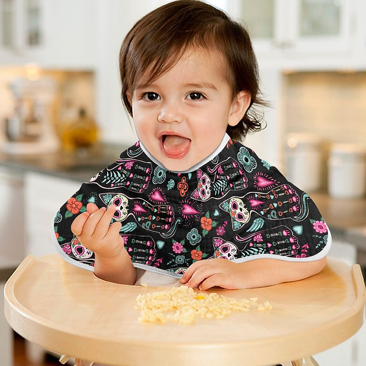 vvfelixl Baby Burp Cloths Cat Skeleton Sugar Skull Baby Newborn Cotton Burping Cloths Set Baby Washcloths 4 Pack Black