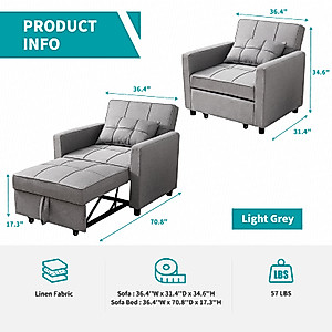 BALUS Comfortable Futon Sofa Bed, 3-in-1 Folding Sleeper Chair Bed, Studio Sectional Sofa Couch, Rv Couch Bed, Light Grey