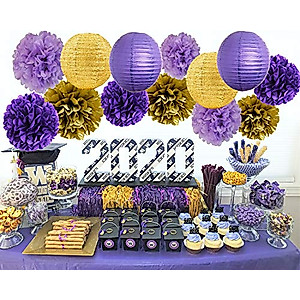 Graduation Decorations Purple Gold 2023 Furuix Purple Gold Birthday Party Decorations Glitter Gold/Purple Paper Lanterns Purple Birthday/Baby Shower/ Bridal Shower/Wedding Decorations/Lsu Decorations