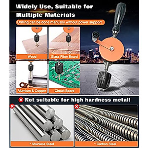 Housolution Hand Drill, Powerful 3/8 inches (1-10mm) Capacity Hand Drill Manual with Precision Keyless Drill Chucks, Cast Steel Manual Drill with 13Pcs Drill Bit Set for Wood Plastic, Orange
