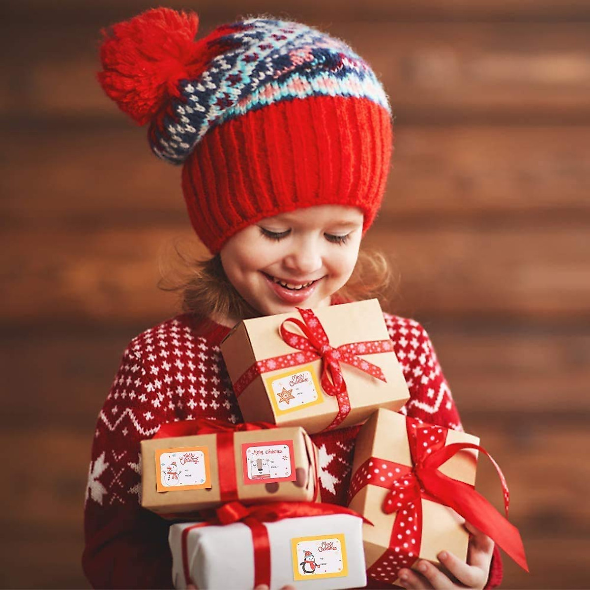 LOKIPA Christmas Self Adhesive Gift Tag Stickers, 120 Pieces Xmas Present Name Labels for Gifts