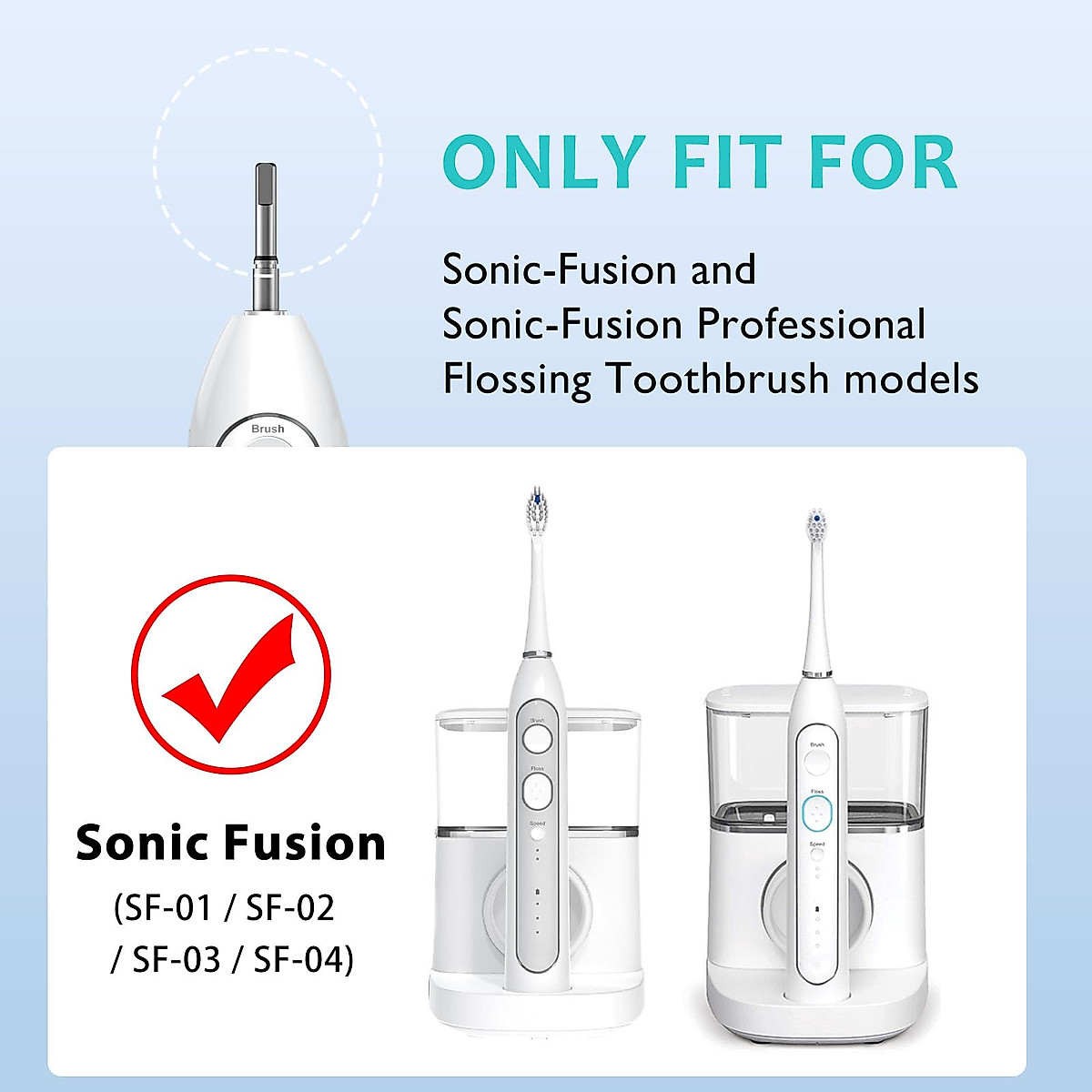 Replacement Brush Heads for Waterpick Sonic Fusion 2.0 Flossing Toothbrush with Cover, Compact, 3 Count Black, Soft Bristles