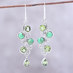 NOVICA Artisan Handmade Peridot Dangle Earrings Composite Turquoise from India Sterling Silver Reconstituted Birthstone Gemstone [2.3 in L x 0.5 in W x 0.2 in D] ' Green Sheen'