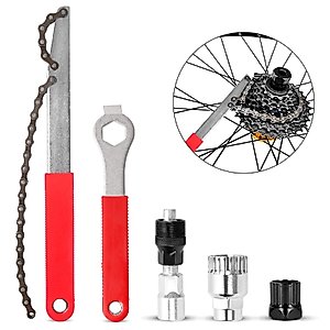 Odoland Bike Repair Tool Kit, Including Bike Crank Extractor with 16mm Spanner/Wrench, Bicycle Flywheel Chain Sprocket Remover Tool, Cassette Lock Ring Removal Tool