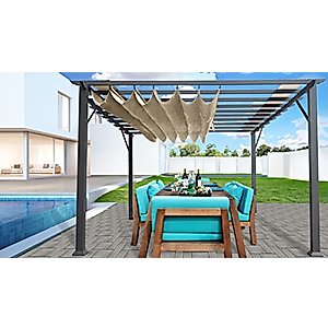 Paragon Outdoor 11' x 16' Palermo Soft Top Pergola, Gray Powder-Coated Aluminum Frame Finish with Sand Canopy, Convertible Top, Reinforced and Rust-Resistant, Perfect for Every Season