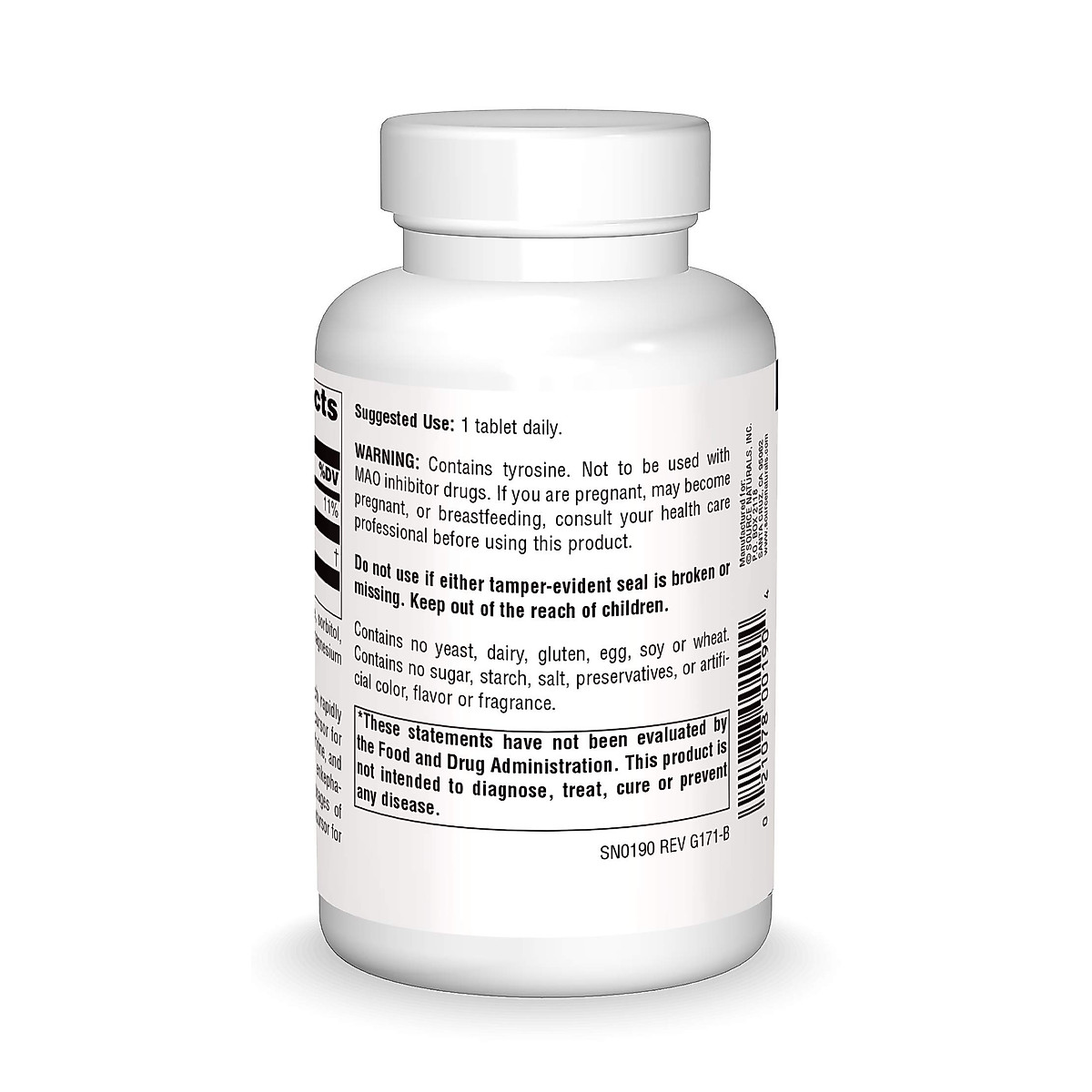 Source Naturals L-Tyrosine -Free Form Amino Acid Supplement - 100 Tablets