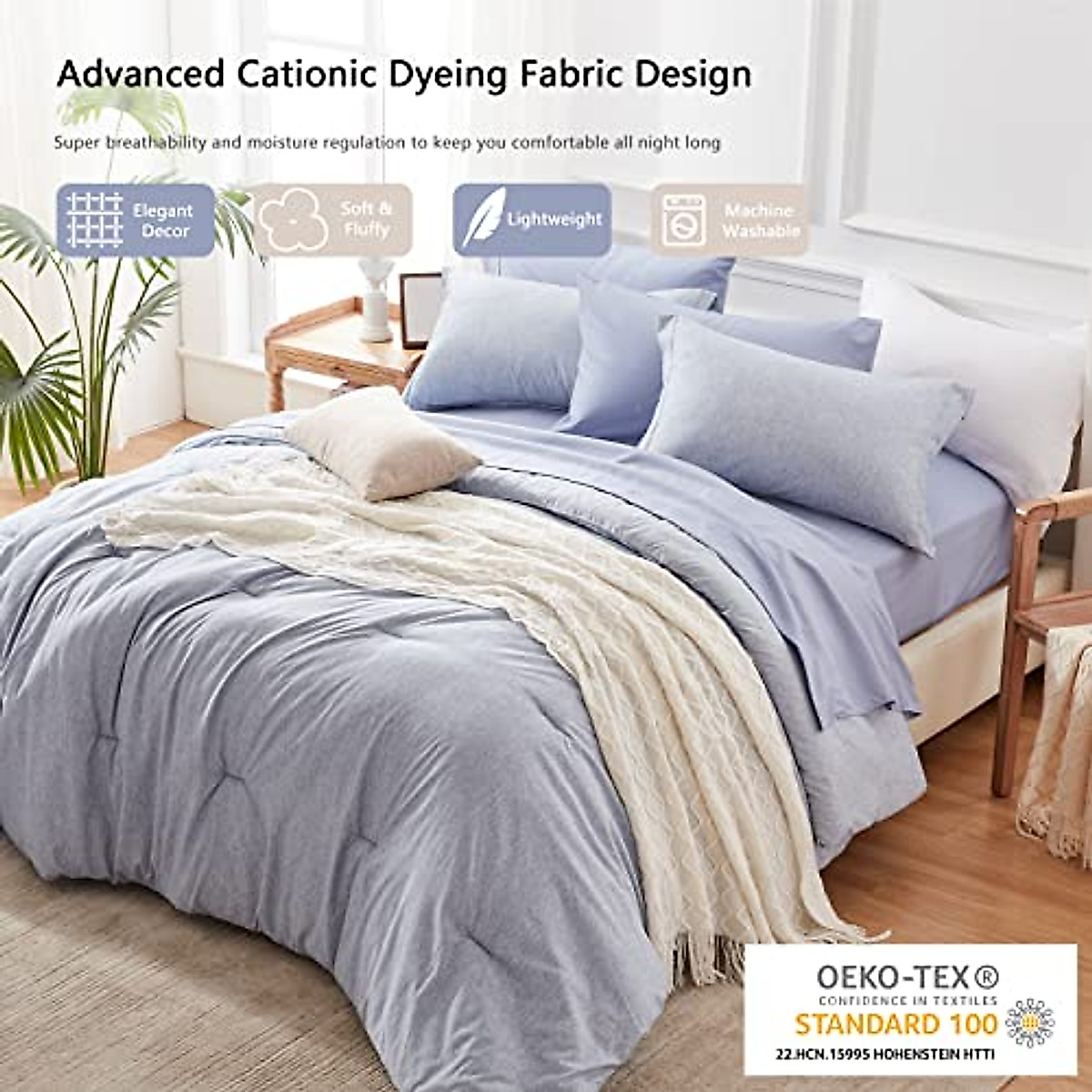 UNILIBRA Bed in a Bag Twin 5 Pieces - Blue Twin Comforter Set Soft for All Seasons - Cationic Dyeing Bedding Comforter Sets with Comforter, Flat Sheet, Fitted Sheet, Pillowcases & Shams