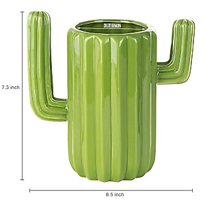 MyGift Southwestern Style Green Ceramic Utensil Holder with Cactus Shaped Design, Countertop Utensil Crock Container Kitchen Decor
